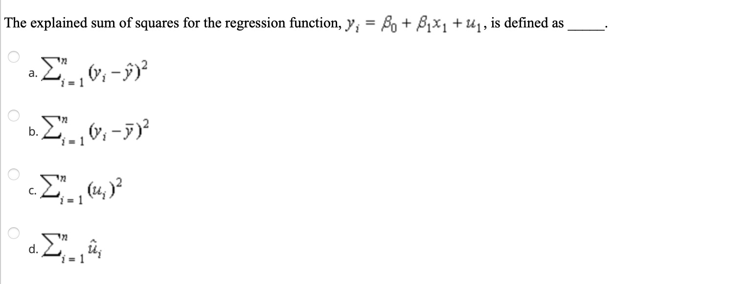 Solved The explained sum of squares for the regression | Chegg.com
