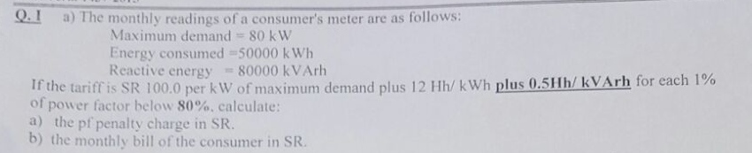 Solved Q. I a) The monthly readings of a consumer's meter | Chegg.com