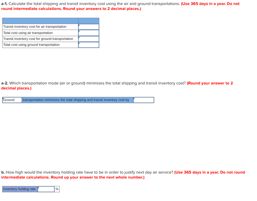 Solved Problem 11-2 The table below provides shipping rates | Chegg.com