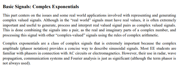 Solved Basic Signals: Complex Exponentials This part centers | Chegg.com