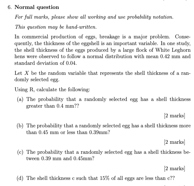 Solved a 6. Normal question For full marks, please show all | Chegg.com
