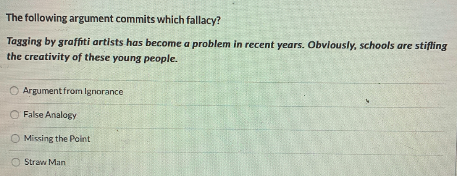 Solved The following argument commits which fallacy? Tagging | Chegg.com