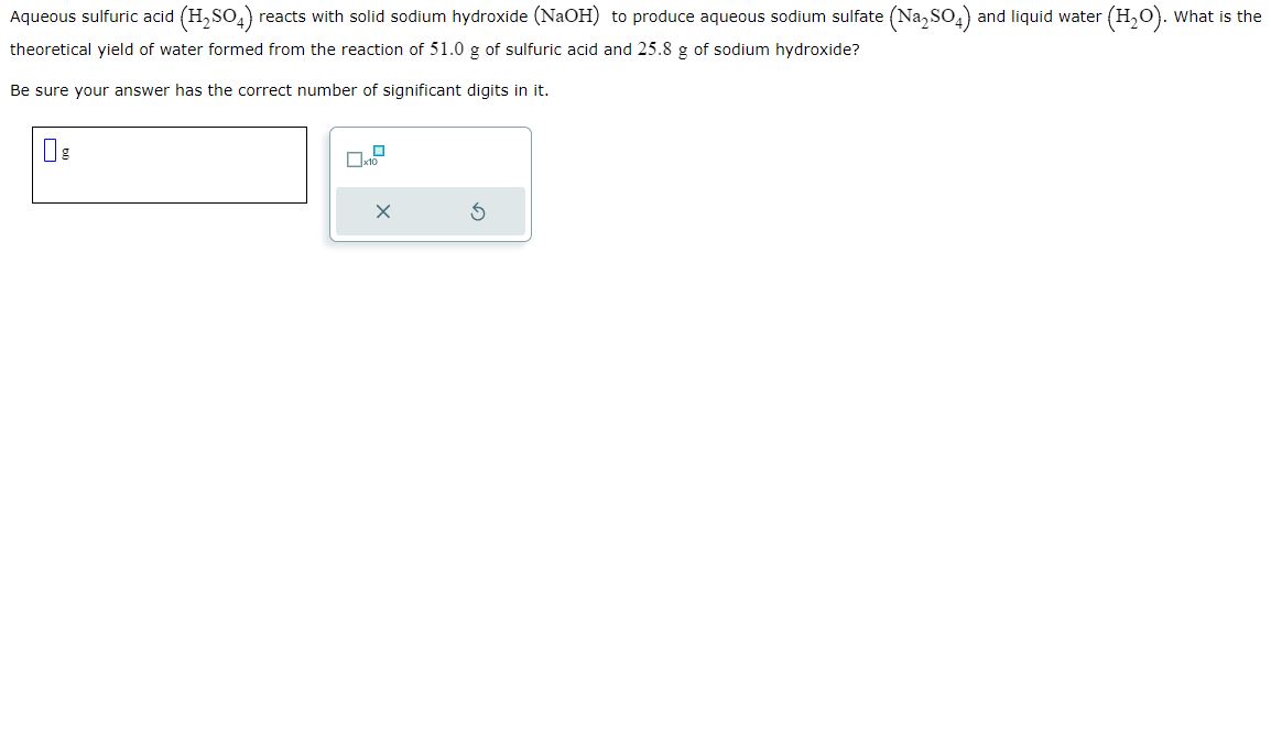 Solved Aqueous sulfuric acid (H2SO4) reacts with solid | Chegg.com