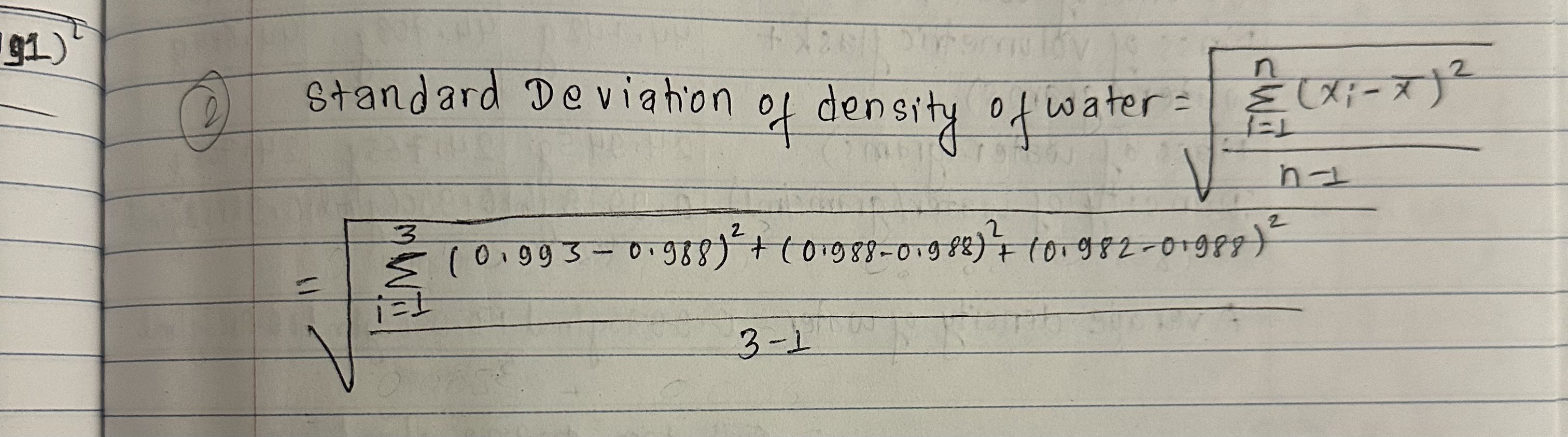Solved (2) ﻿Standard Deviation of ﻿density of ﻿water | Chegg.com