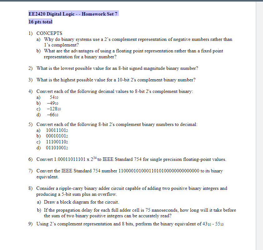 Solved EE2420 Digital Logic -- Homework Set 7 16 pts total | Chegg.com