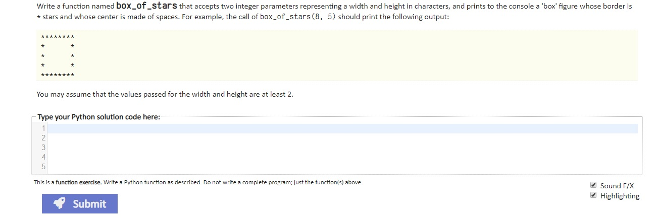 Solved Write a function named box_of_stars that accepts two | Chegg.com