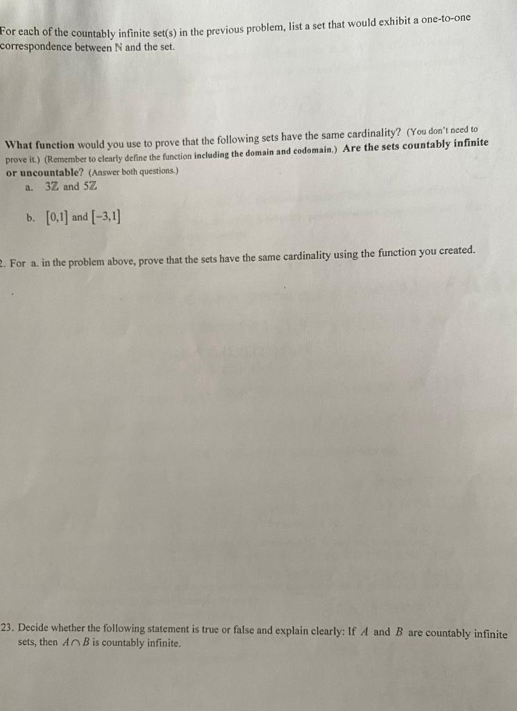 Solved For each of the countably infinite set(s) in the | Chegg.com