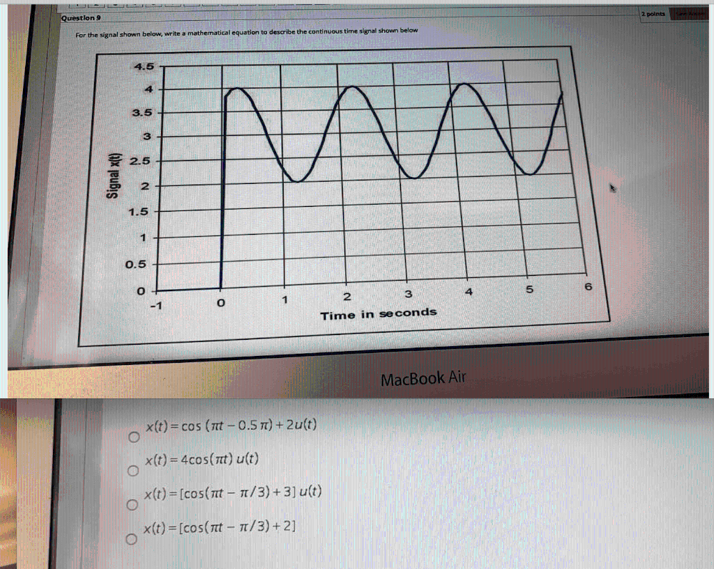 Solved Question 9 2 points For the signal shown below, write | Chegg.com