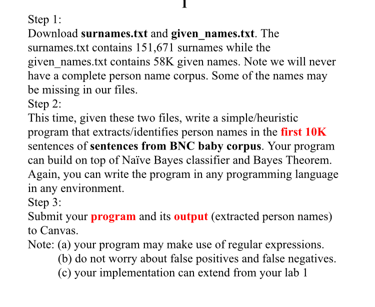 Step 1: Download surnames.txt and given names.txt. | Chegg.com
