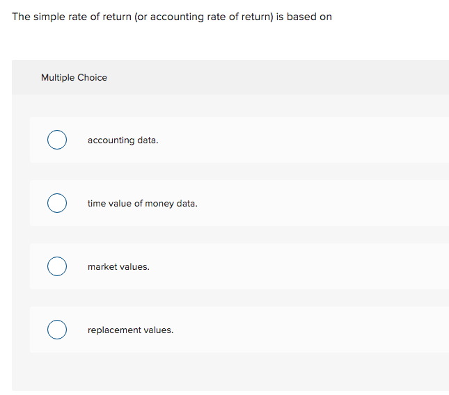 Solved The simple rate of return (or accounting rate of | Chegg.com