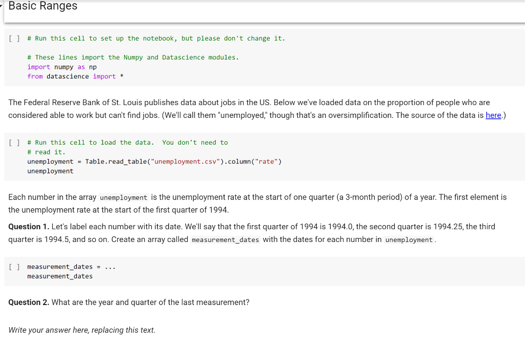 Solved - Basic Ranges [] # Run this cell to set up the | Chegg.com