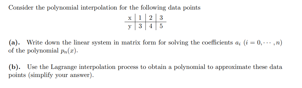Solved Consider the polynomial interpolation for the | Chegg.com