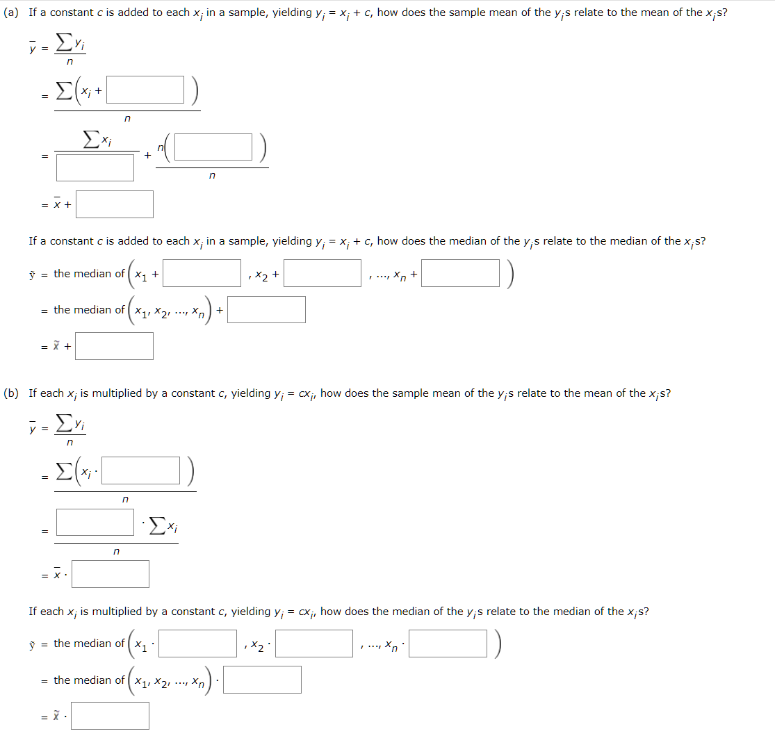 Solved a) If a constant c is added to each xi in a sample, | Chegg.com