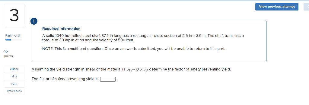 Solved View previous attempt 3 Part 1 of 3 Required | Chegg.com