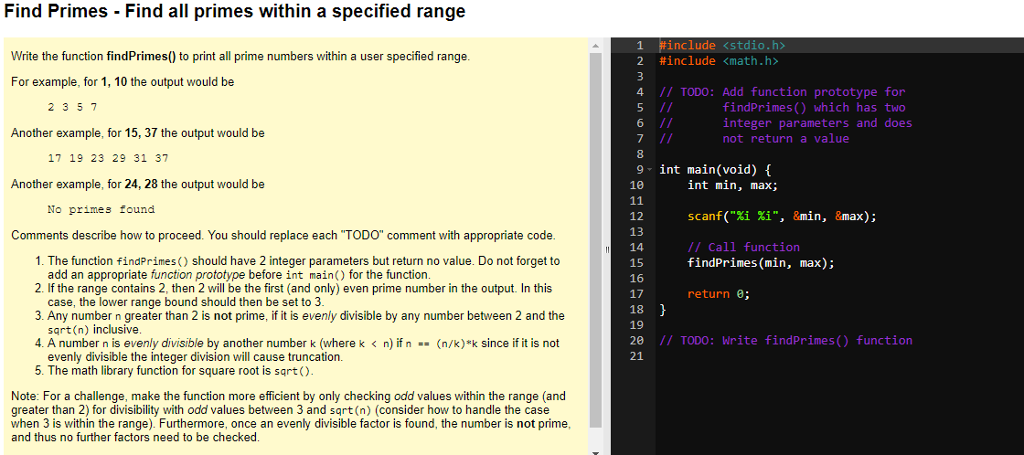 Solved Find Primes - Find all primes within a specified | Chegg.com