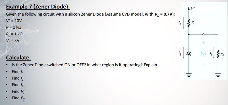Solved Given the following circuit with a silicon Zener | Chegg.com