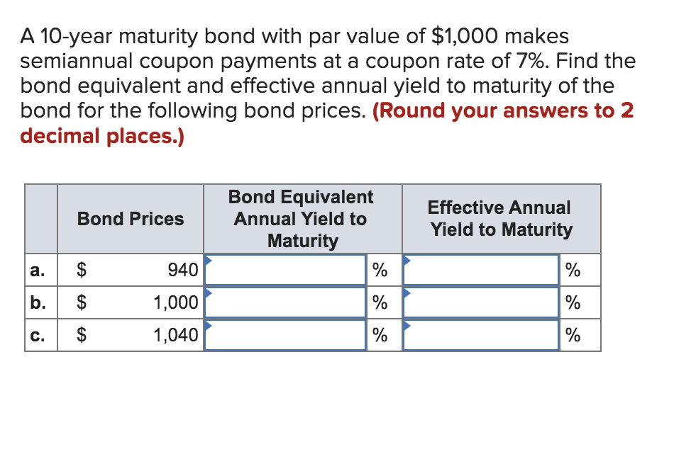 Solved A 10-year maturity bond with par value of $1,000 | Chegg.com