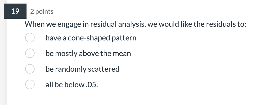 Solved 19 2 points When we engage in residual analysis, we | Chegg.com