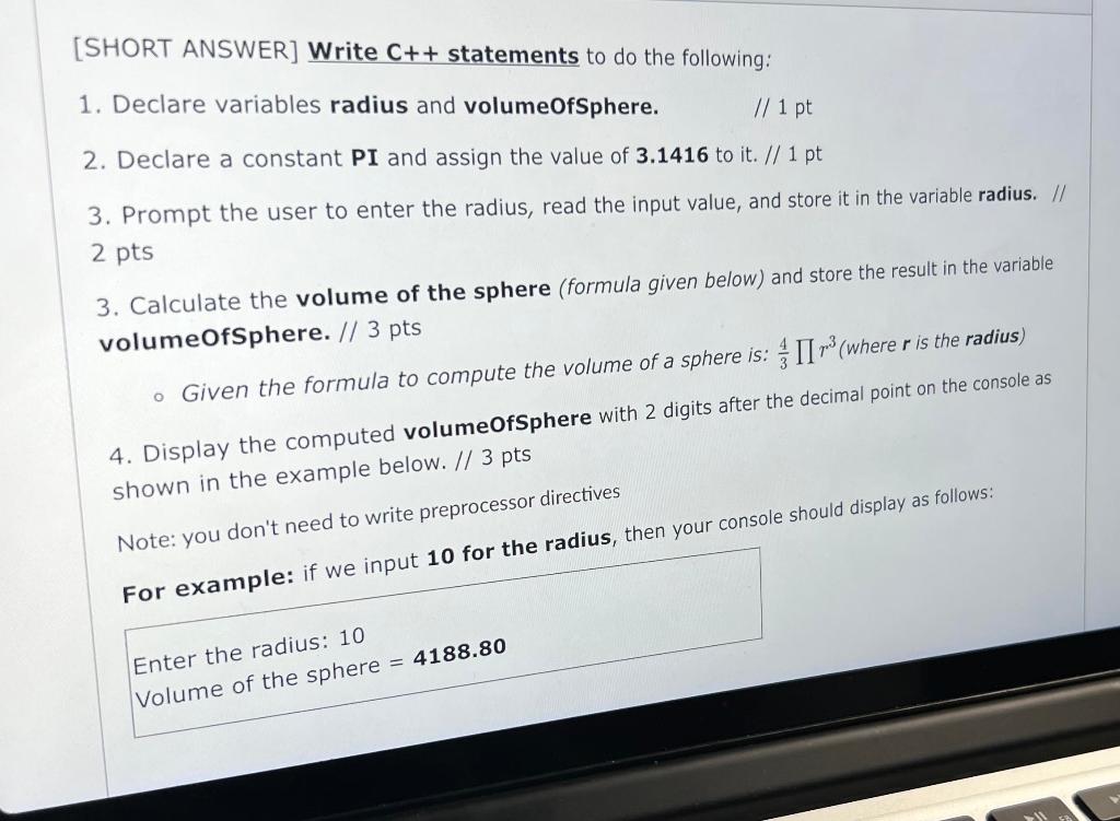 Solved [SHORT ANSWER] Write C++ statements to do the | Chegg.com