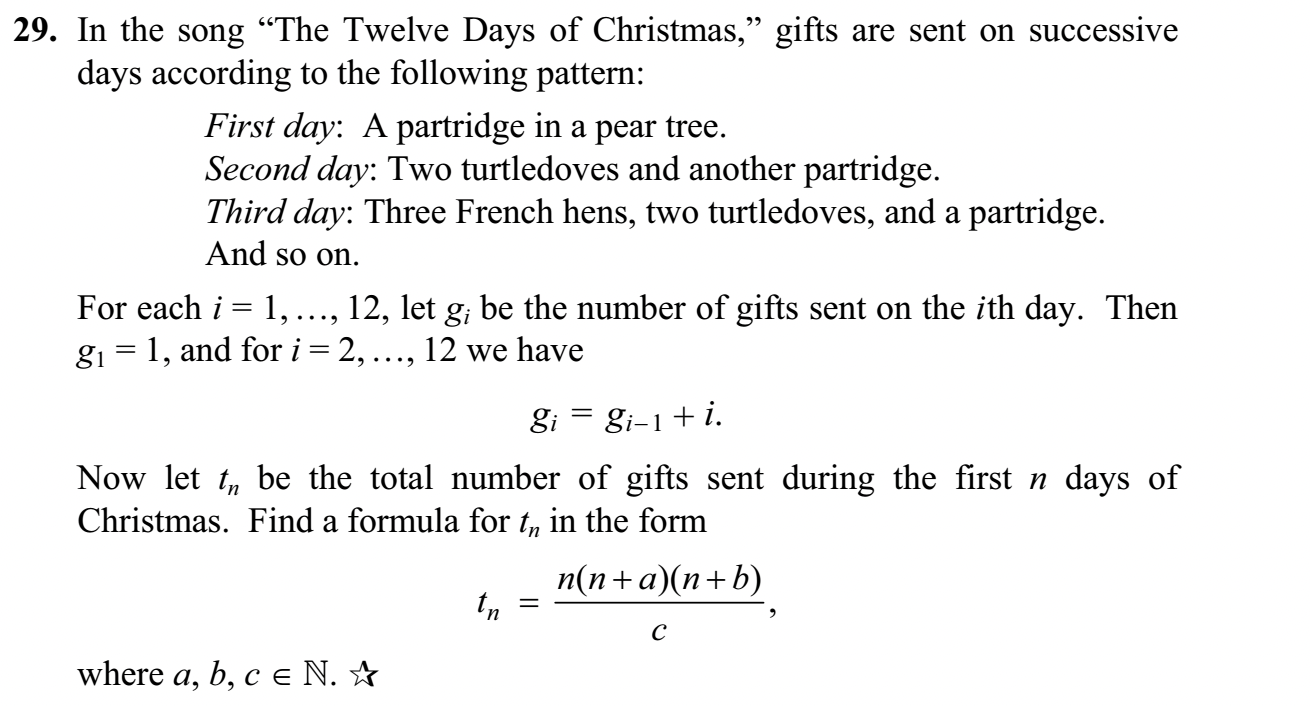 Solved Find a formula for the total number of gifts sent | Chegg.com