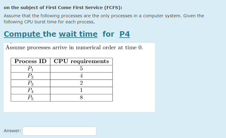 Solved on the subject of First Come First Service (FCFS): | Chegg.com