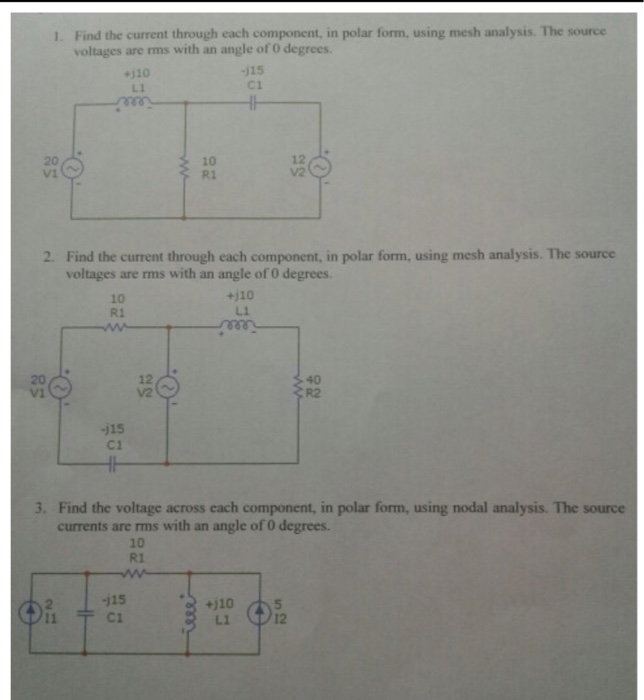 Solved l. Find the current through each component, in polar | Chegg.com
