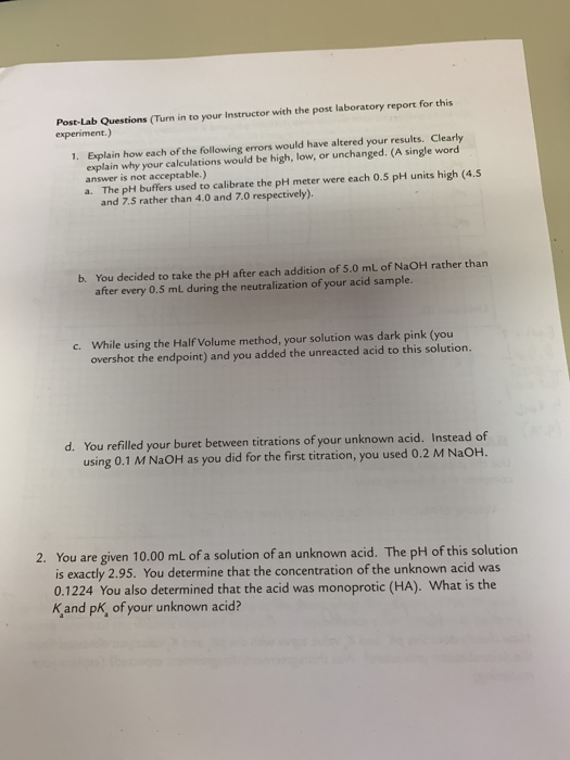 Solved Post-Lab Questions (Turn in to your Instructor with | Chegg.com