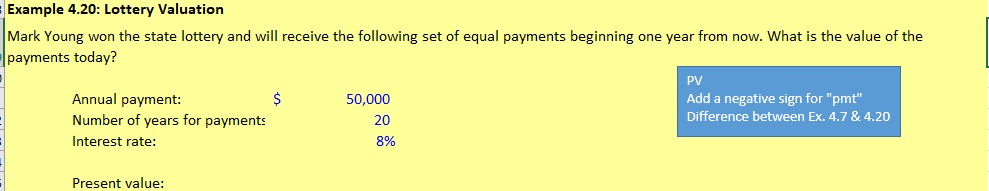 Solved Example 4.20: Lottery Valuation Mark Young won the | Chegg.com