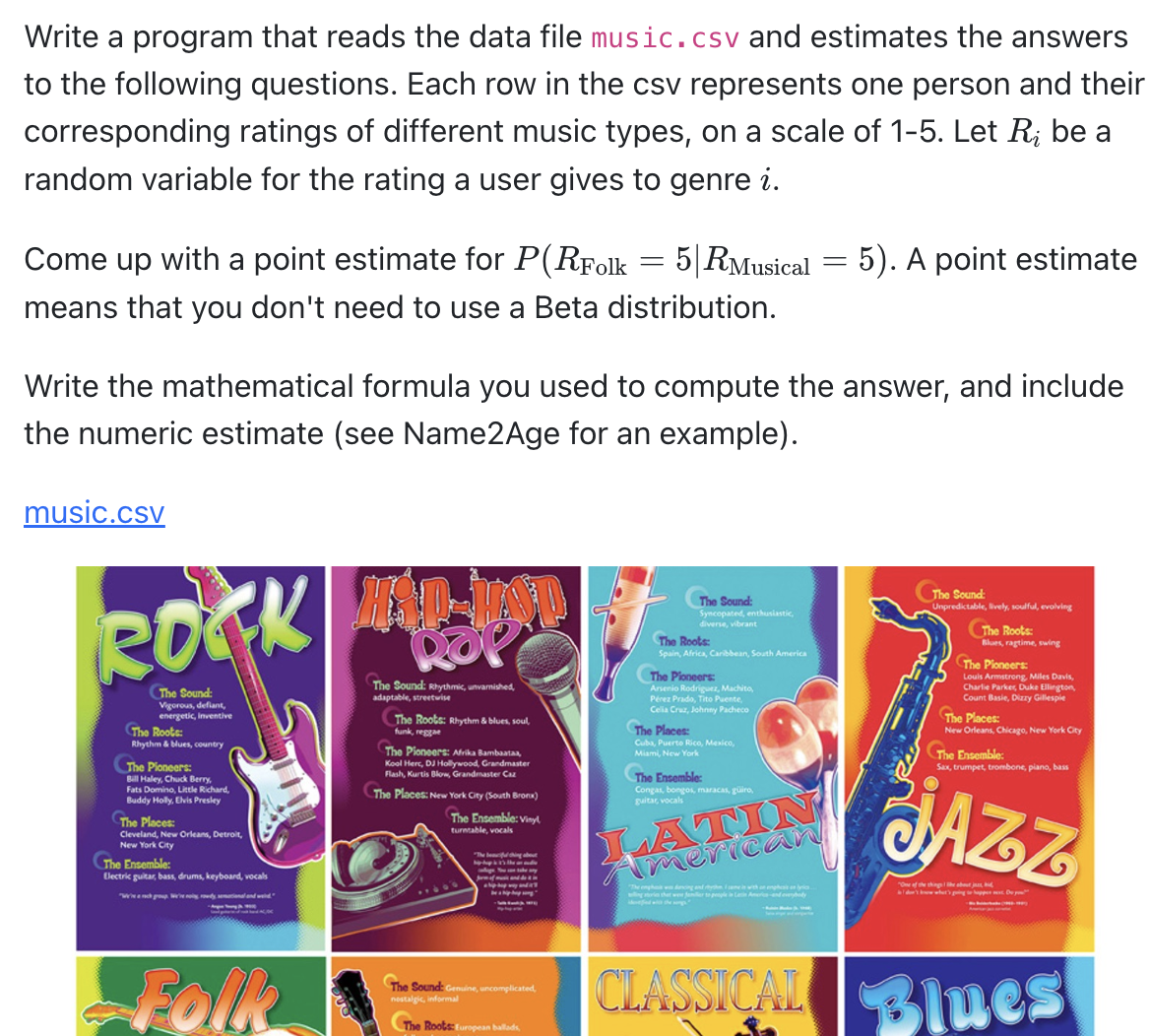 Solved Write a program that reads the data file music. csv | Chegg.com
