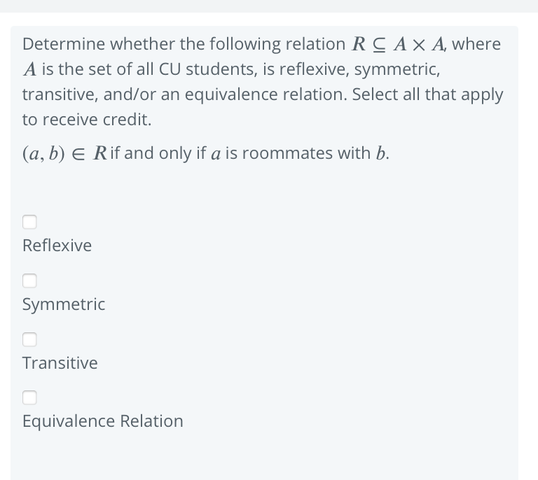 Solved Determine whether the following relation RCA X A, | Chegg.com