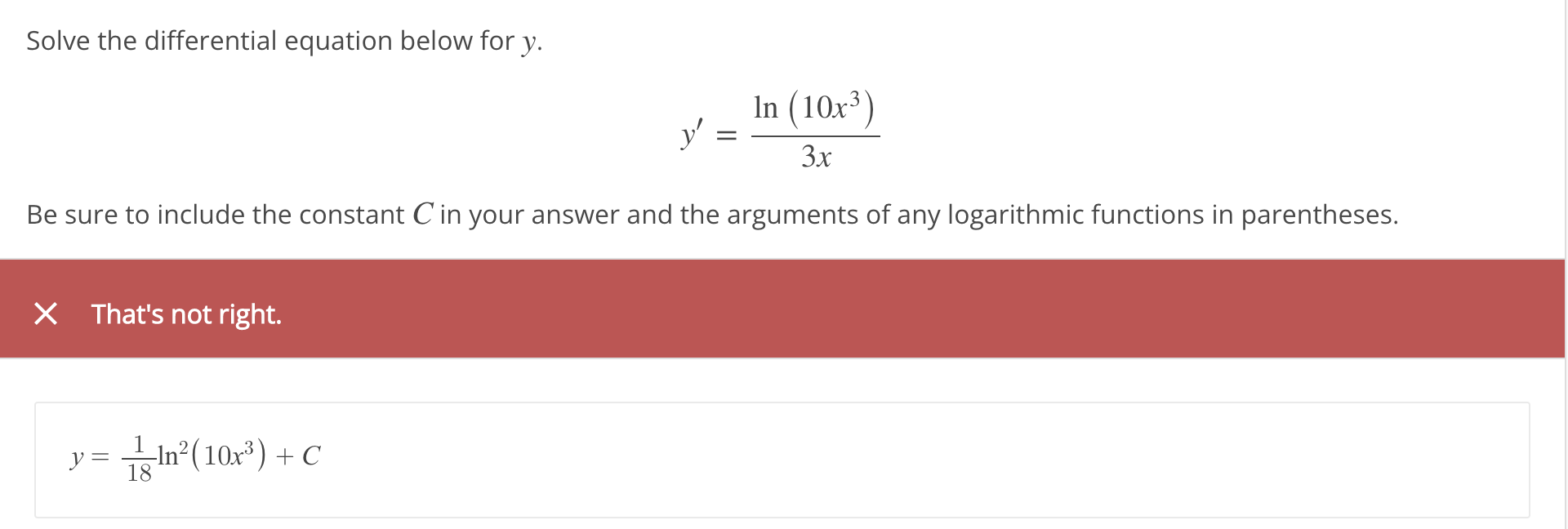 Solved Solve the differential equation below for y. In | Chegg.com