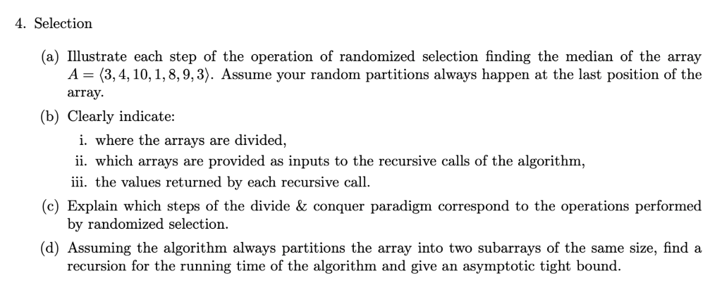 Solved 4. Selection (a) Illustrate each step of the | Chegg.com