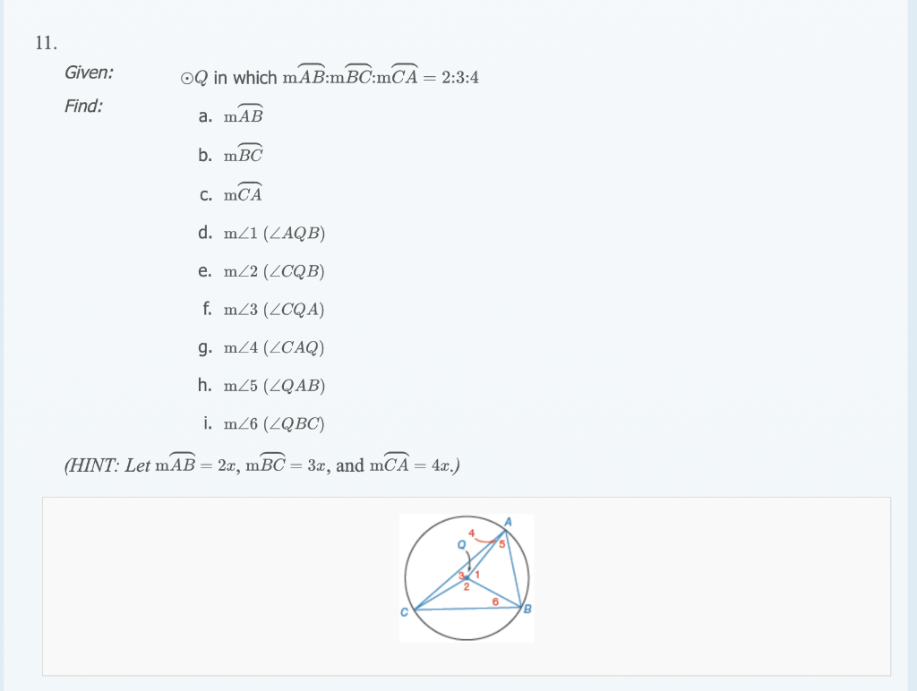 Solved Given: ⊙Q in which \( \mathrm{m} \overparen{A B}: | Chegg.com
