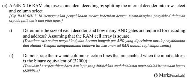Solved A A 64k X 16 Ram Chip Uses Coincident Decoding By 