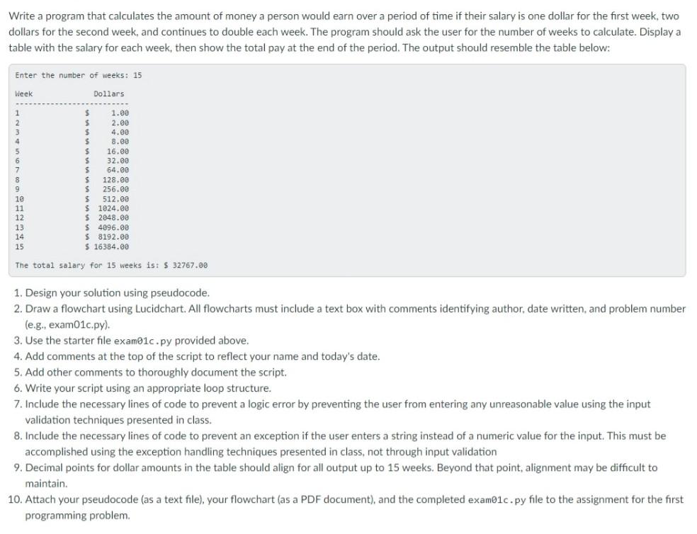 Write a program that calculates the amount of money a | Chegg.com
