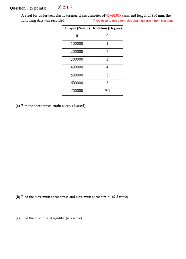 Solved Question 7 (5 points) X = 112 A steel bar underwent | Chegg.com