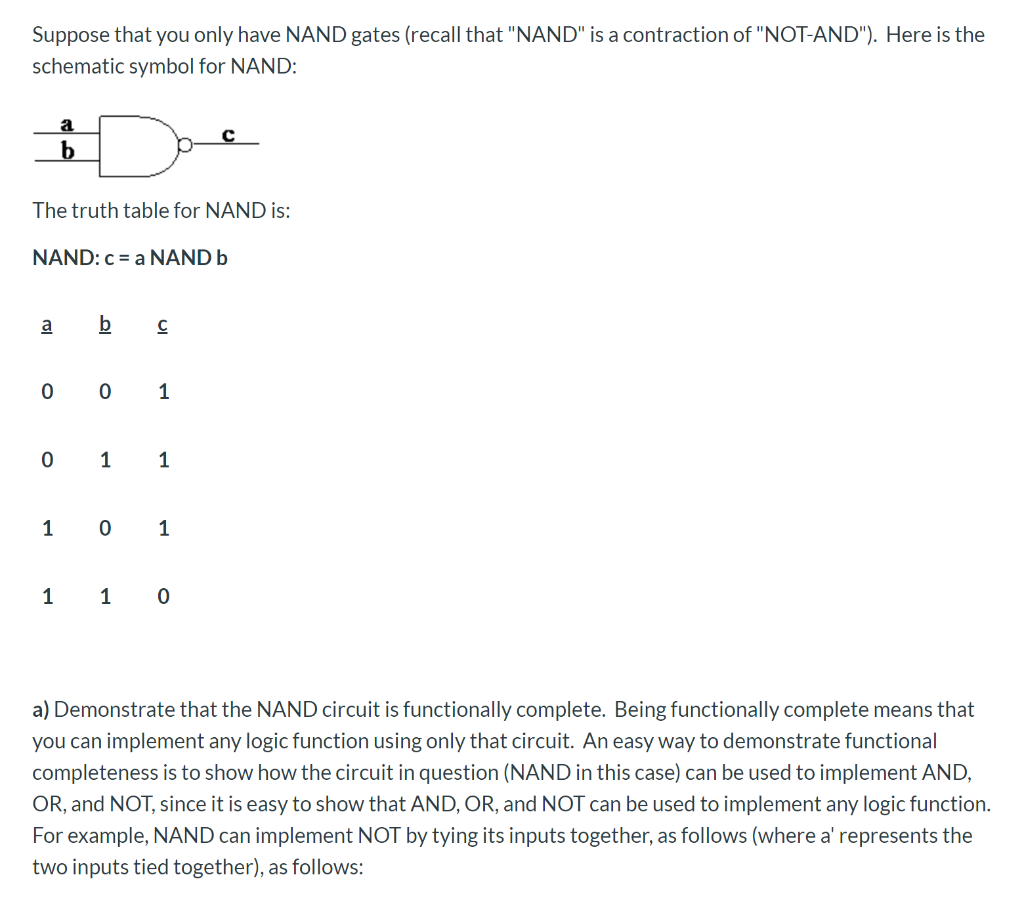 Solved Suppose that you only have NAND gates (recall that | Chegg.com