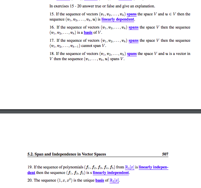 Solved In exercises 15 - 20 answer true or false and give an | Chegg.com