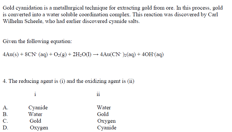 Solved Gold cyanidation is a metallurgical technique for | Chegg.com