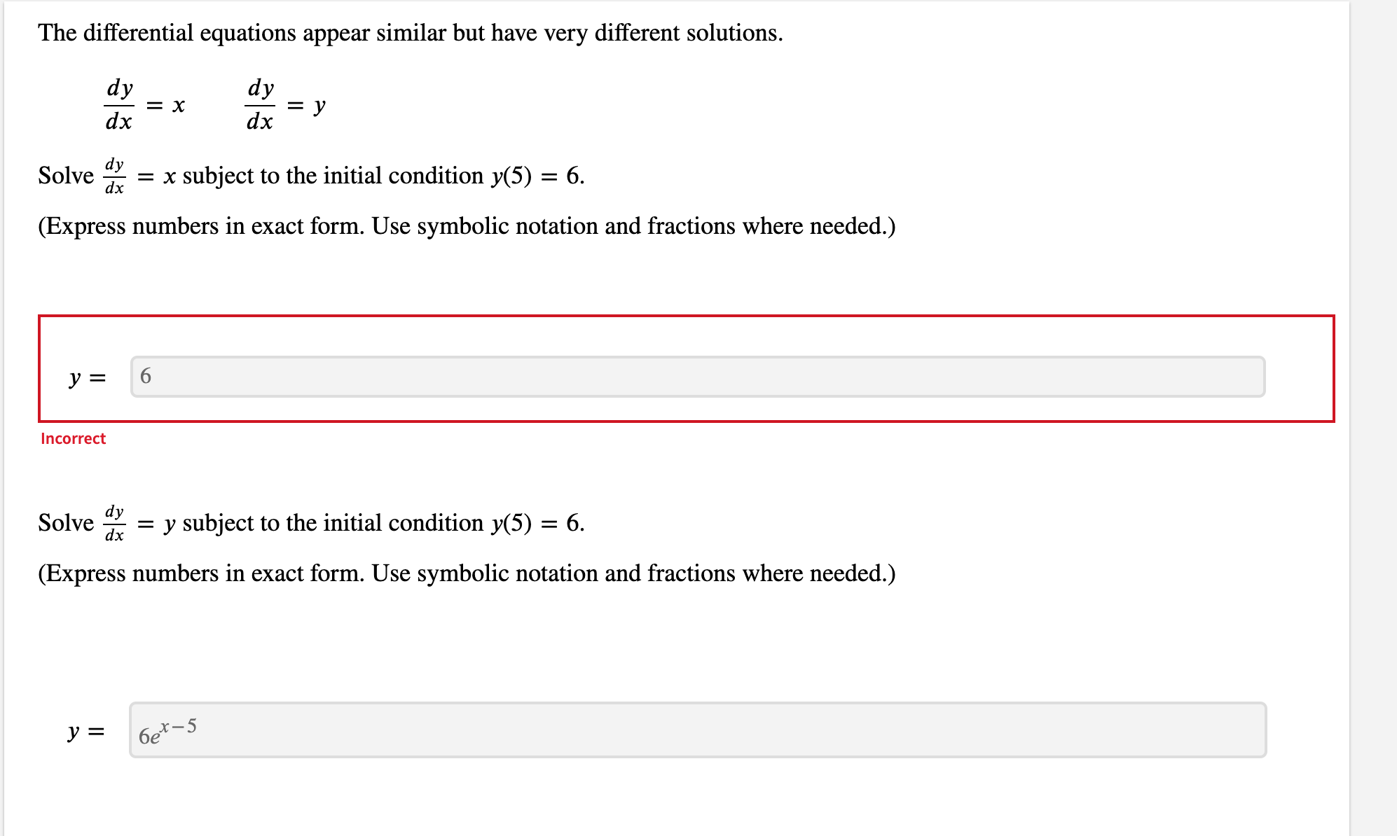 Solved The differential equations appear similar but have | Chegg.com