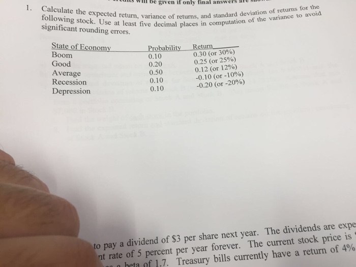 Solved Calculate The Expected Return Variance Of Returns