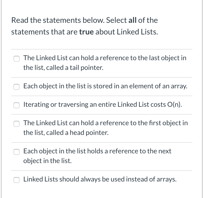 Solved Read the statements below. Select all of the | Chegg.com