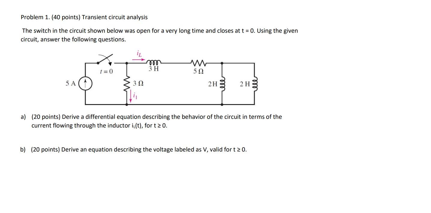 Solved Problem 1. (40 points) Transient circuit analysis The | Chegg.com