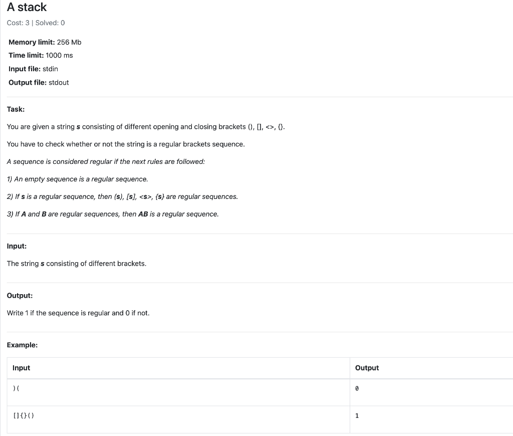 Solved A stack Cost: 3 Solved: 0 Memory limit: 256 Mb Time | Chegg.com