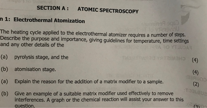 Solved SECTIONA: ATOMIC SPECTROSCOPY n 1: Electrothermal | Chegg.com