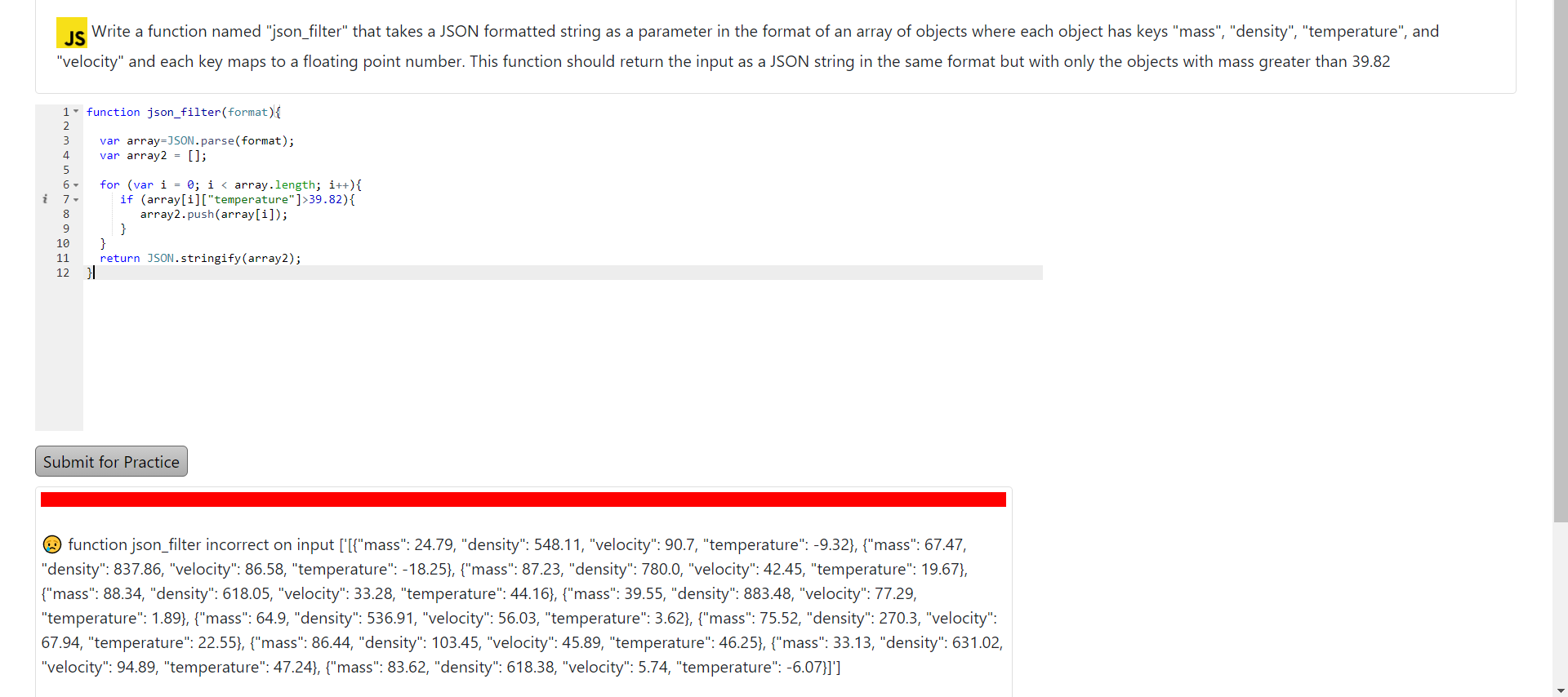 Solved Javascript Write A Function Named json filter T
