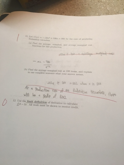 Solved 11, Let C(r) =-12r' + 100r + 900 be the cost of | Chegg.com