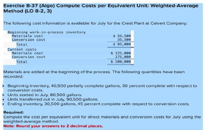 Solved Exercise 8-37 (Algo) Compute Costs per Equivalent | Chegg.com