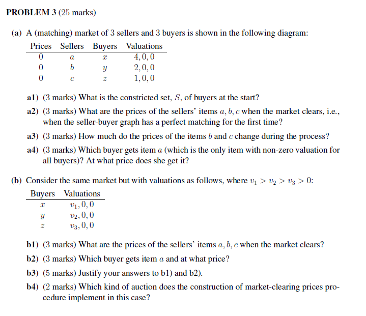 Solved (a) A (matching) market of 3 sellers and 3 buyers is | Chegg.com