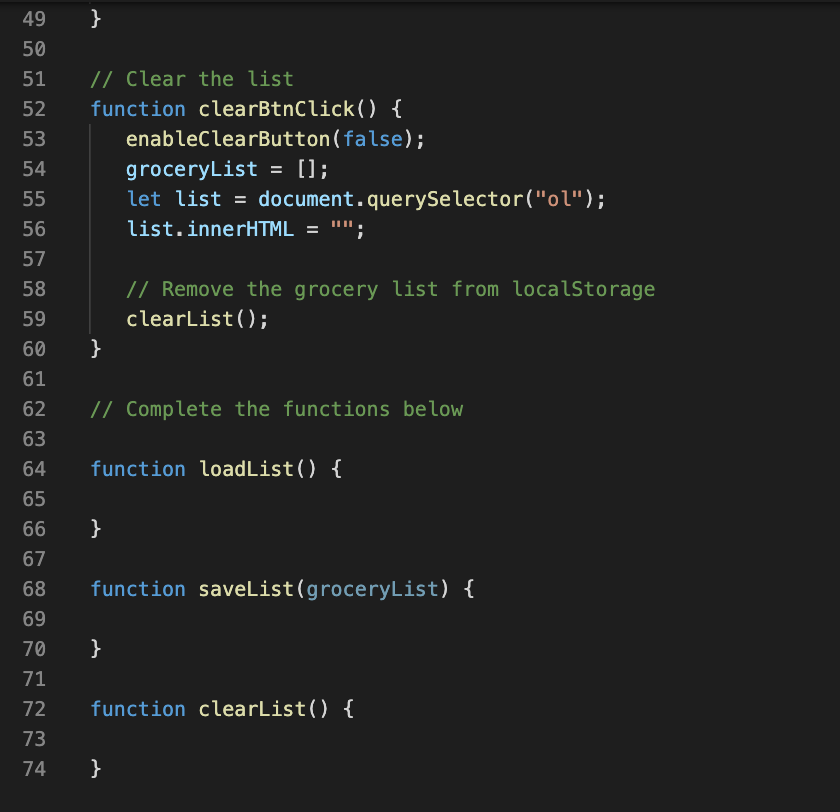 Solved Let groceryList = []; // Wait until DOM is loaded | Chegg.com